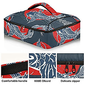 NFMILI Casserole Carrier for Hot and Cold Koi Sun Print, Insulated Food Delivery Bag Reusable Warmer Carrier Bag with Inner Pocket Aesthetic Print 15.75×11.81×3.94 inch