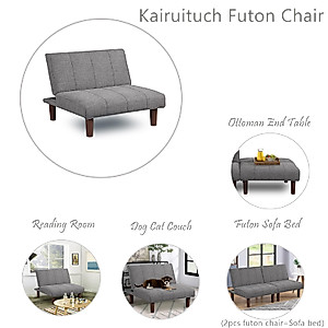 Small Futon Sofa Couch,Upholstered Convertible Modern Futon Chair, Armless Comfy Mini Sofa Couches for Small Spaces Living Room Apartment ,Office Studio Dorm ,Kids Room,Gray Dog Cat Couch Bed 305DR1