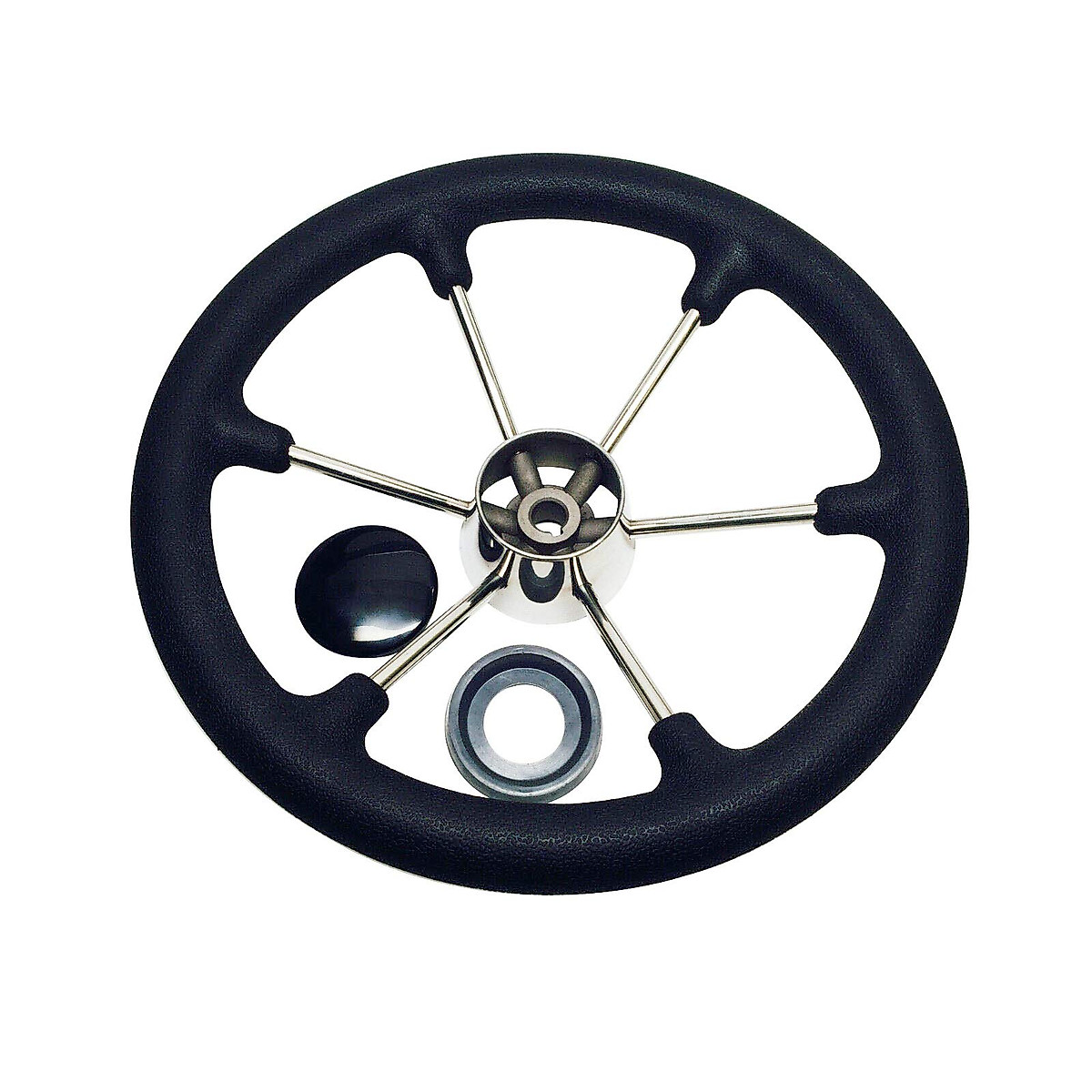 Marine Boat SS304 Steering Wheel with Black Sleeve 6 Spoke 15 1/2"