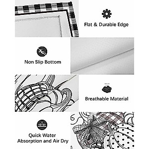 Outdoor Rug 4' x 6', Fall Thanksgiving Large Area Rugs for Patio/RV/Deck/Porch/Indoors, Black and White Checkered Pumpkin Water Absorption Camping Rug Carpet, Lightweight Washable Rug Runners