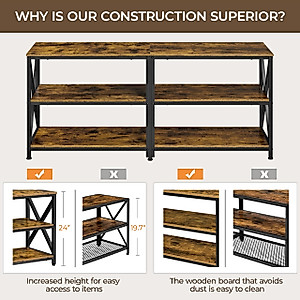 Yaheetech TV Stand for 65 Inch TV, Wood Entertainment Center for Living Room, 3 Tiers TV Media Console Table for Bedroom, Rustic Brown