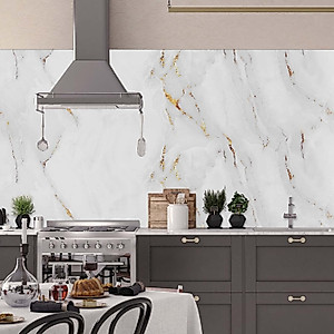 Anmon Marble Contact Paper for Countertop 17.7" x 118", Peel and Stick Wallpaper Thick for Cabinets, Self Adhesive Waterproof Wallpaper, Removable Matte White Gold Marble Wall Paper Roll Kitchen Wall