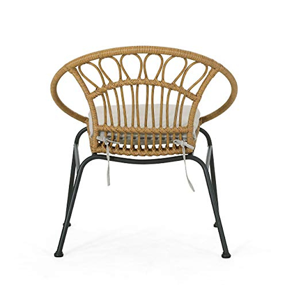 Christopher Knight Home Grace Outdoor 3 Piece Wicker Chat Set, Light Brown, Beige, and Black