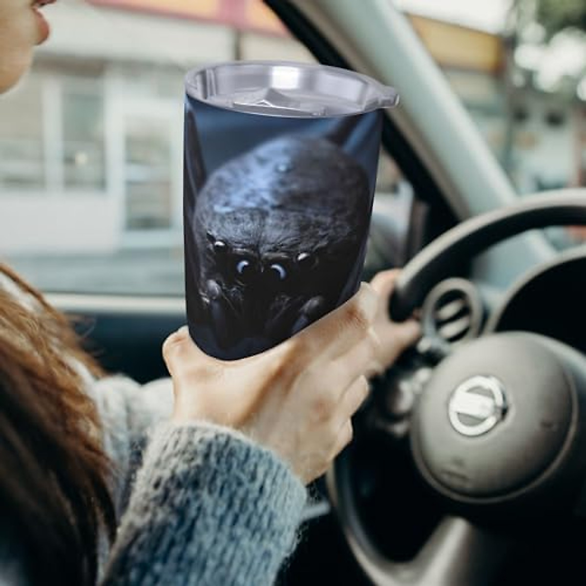 NHJKLWQSZ Black Spider 20oz Stainless Steel Tumbler With Lid And Straw, Double Wall Vacuum Insulated Coffee Mug Travel Cups Leak-Proof Lid For Hot And Cold Drinks, Metal Straws And Brush