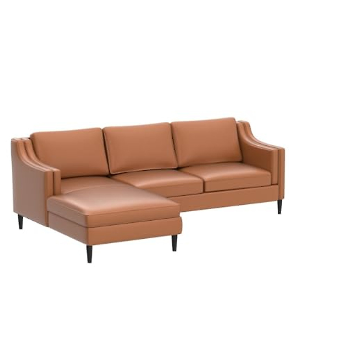 Mjkone Top Grain Leather Sectional Sofa Couch, Luxurious Upholstered Couches with Left Facing Chaise, Modular Lounge ＆ 2-Seater Couch Set for Living Room Apartment Office (Cognac Tan)