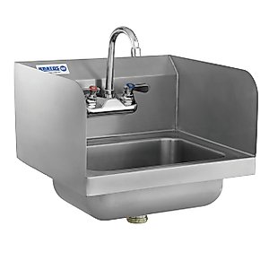 Kratos 28W-091 NSF Commercial Hand Sink with Gooseneck Faucet - 9"Wx9"Dx5"H Bowl - 7-3/4" Side Splashes