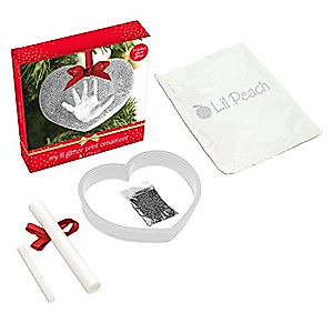 Lil Peach Baby’s Print Clay Heart Christmas Ornament, Holiday Newborn Handprint or Footprint Making Kit, Baby's First Christmas Tree Ornament Keepsake, Silver Glitter Heart