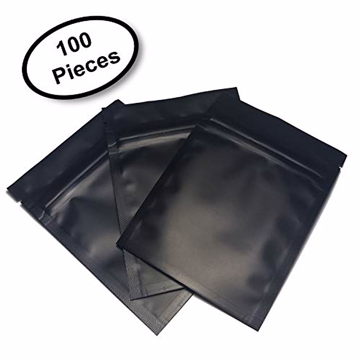 Karmay 100-3x4 Premium Smell Proof Flat Ziplock Double-Sided Reusable Metallic Foil Food Storage Bags (Matte Black)