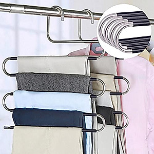 devesanter Pants Hangers Space Save Non-Slip 4 Pack S-Shape Trousers Hangers Stainless Steel Clothes Hangers Closet Storage Organizer for Pants Jeans Scarf Hanging Black