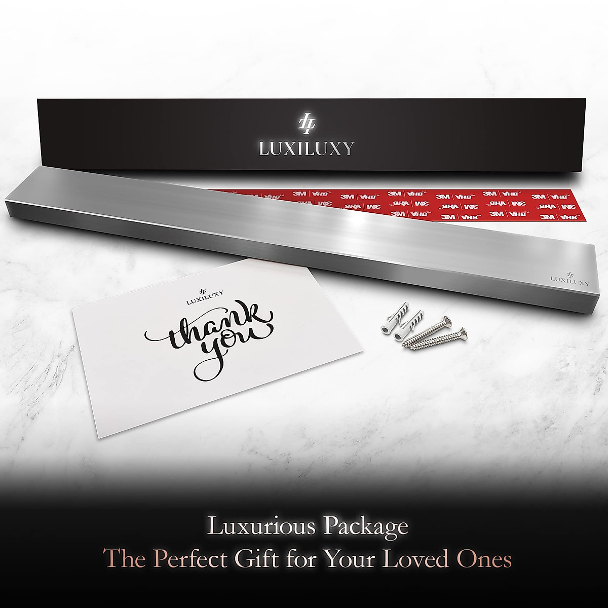 Luxiluxy Magnetic Knife Strip with 3M Adhesive Tape - No Drilling - 16 Inch Stainless Steel Magnetic Knife Holder for Wall - Knives Bar Rack for Kitchen Utensil, Art Supply & Tool Organizer