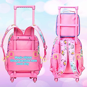 gxtvo Rolling Backpack for Girls, Roller Wheels Kids Bookbag - Wheeled Suitcase Elementary Sequin School Bag - 3PCS Unicorn