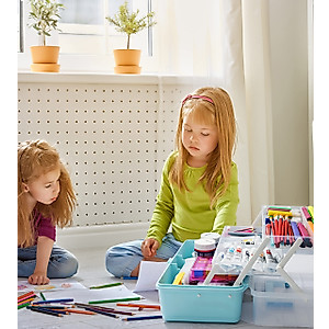 3 Layers Plastic Portable Storage Box, Multipurpose Organizer and Storage Case for Art Craft and Cosmetic, Portable Handled Storage Box for Home, School, Office, First Aids (Pink)