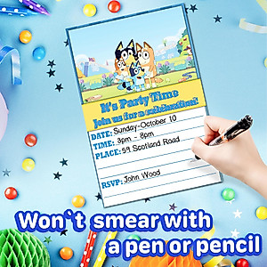 NATURAL BEHAVIOUR Set of 20 Playful Pup-Themed Happy Birthday Invitation Cards & Envelopes – Lightweight (240g), Postcard Style Invites for the Perfect Party Pack