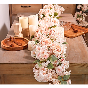 Anna's Whimsy 6.07FT Rose & Cherry Blossom Garland, Silk Artificial Flower, Flower Hanging Vines for Wedding Arch Party Table Home Garden Outdoor Kawaii Decor