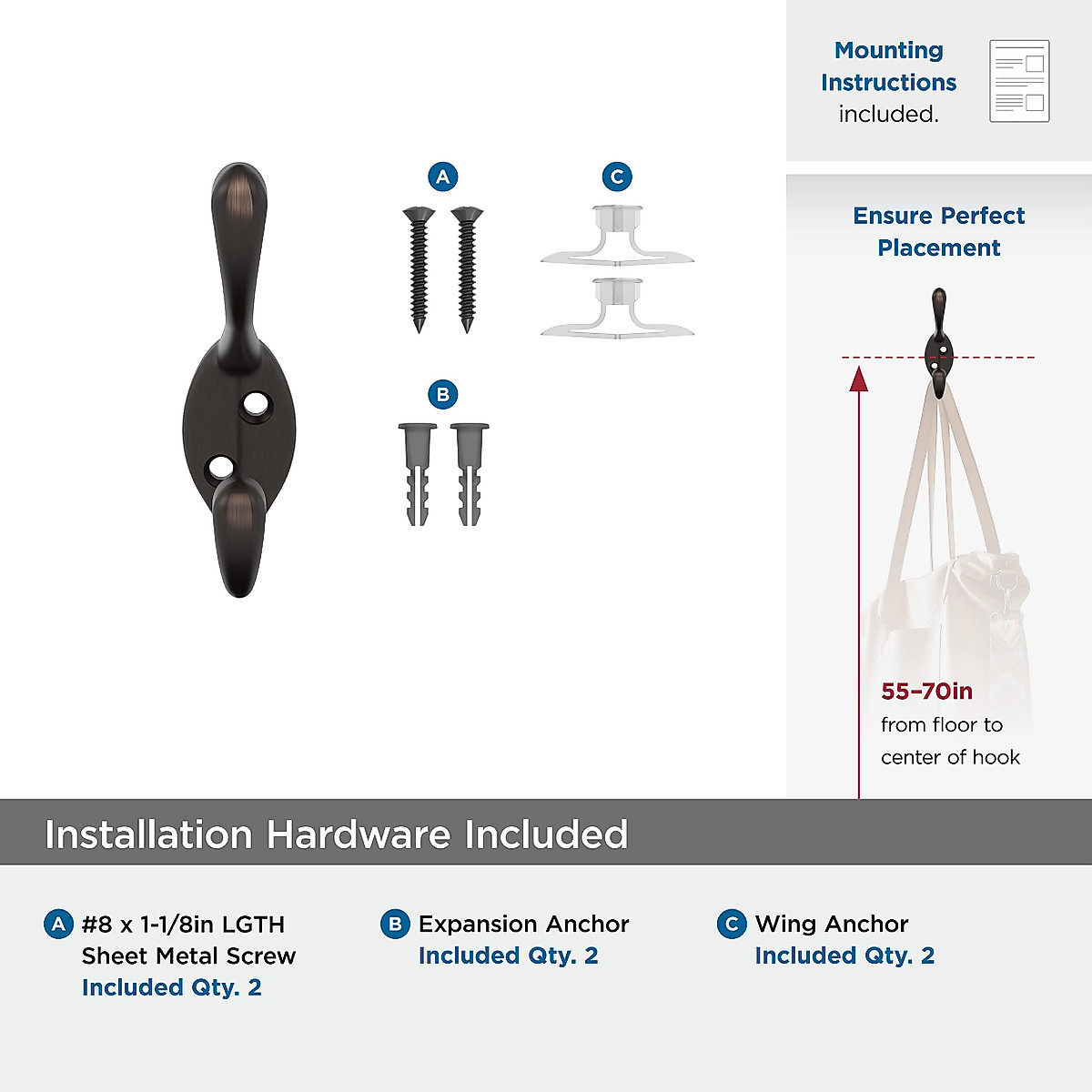 Amerock | Large Coat Hook | Wall Mount | Oil Rubbed Bronze | 1 Pack | Robe Hook | Towel Hook | Entryway Hook | Bathroom Hook