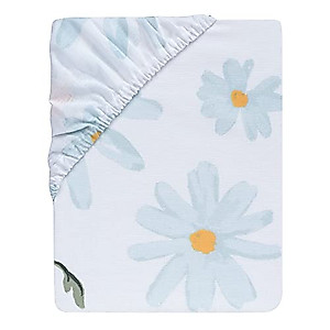 Lambs & Ivy Sweet Daisy 100% Cotton White/Blue Floral Baby Fitted Crib Sheet