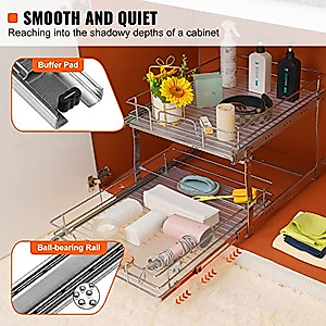 VEVOR 2 Tier 20"W x 21"D Pull Out Cabinet Organizer, Heavy Duty Slide Out Pantry Shelves, Chrome-Plated Steel Roll Out Drawers, Sliding Drawer Storage for Inside Kitchen Cabinet, Bathroom, Under Sink
