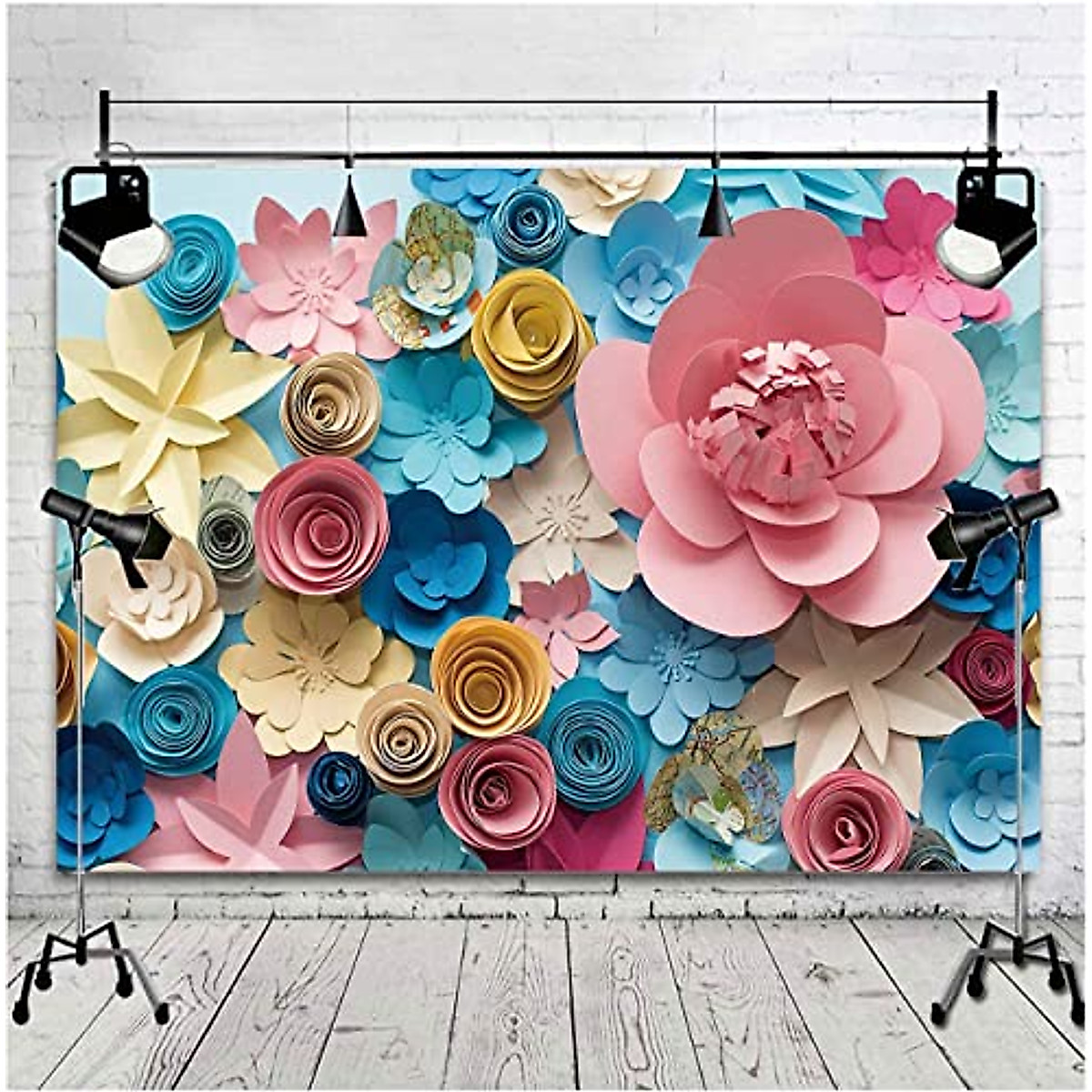 GYA 7x5ft 3D Colorful Paper Flowers Backdrop Mother's Day Pink Rose Hand-Make Flower Background Baby Shower Birthday Girl Adults Bachelorette Bridal Shower Wedding