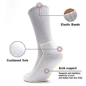 MONFOOT Women's and Men's 8 Pairs Athletic Cushion Crew Socks White Large, multipack