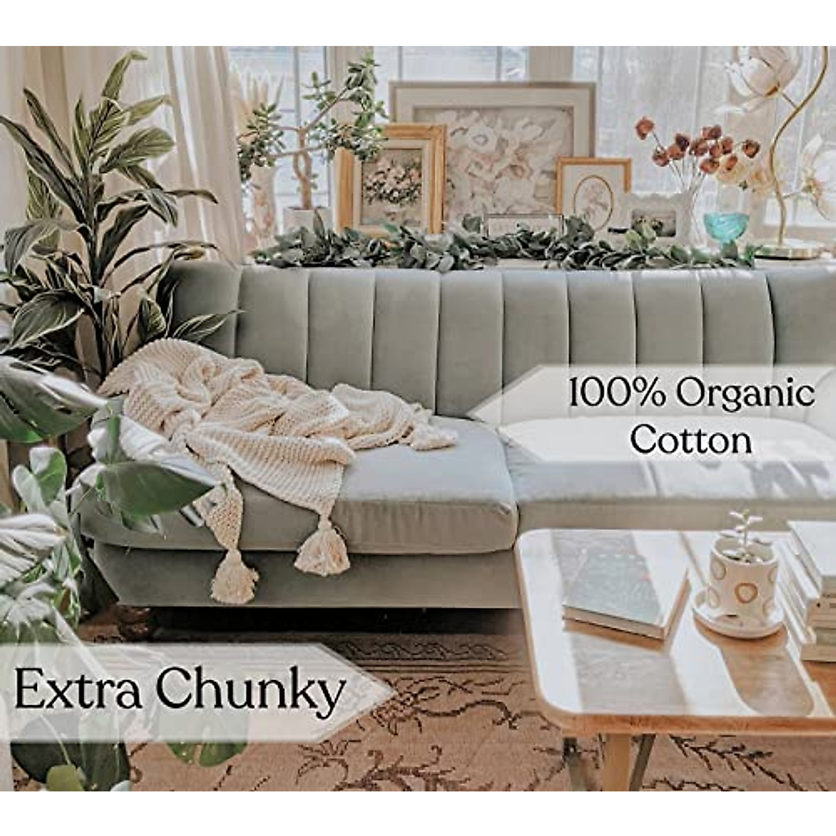 A1HC Chunky Knit Blanket, Organic Cotton, Couch Bed Soft Cotton Throw Blanket Large, 50x70 Inches