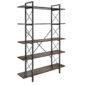 LAVIEVERT 5-Tier Vintage Industrial Bookshelf Rustic Wood and Metal Bookcase Standing Display Rack and Storage Organizer for Home & Office - Gray Oak