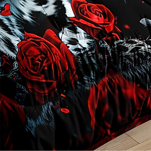 Jolusere Animal Print Bedding Queen Black Cheetah Comforter Set Red Rose Bedding Set for Boys Kids Teens Safari Leopard Quilt Insert Soft Lightweight Breathable Down Comforter with 2 Pillowcases