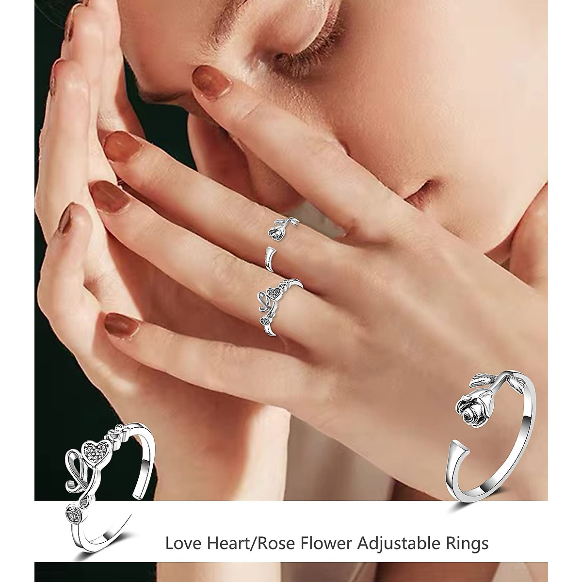 KOHOTA 12PCS Adjustable Knuckle Rings for Women 14K Gold Plated Silver Simple Stacking Rings Pack Open Knot Star Moon Butterfly Dainty Thumb Ring Set for Women