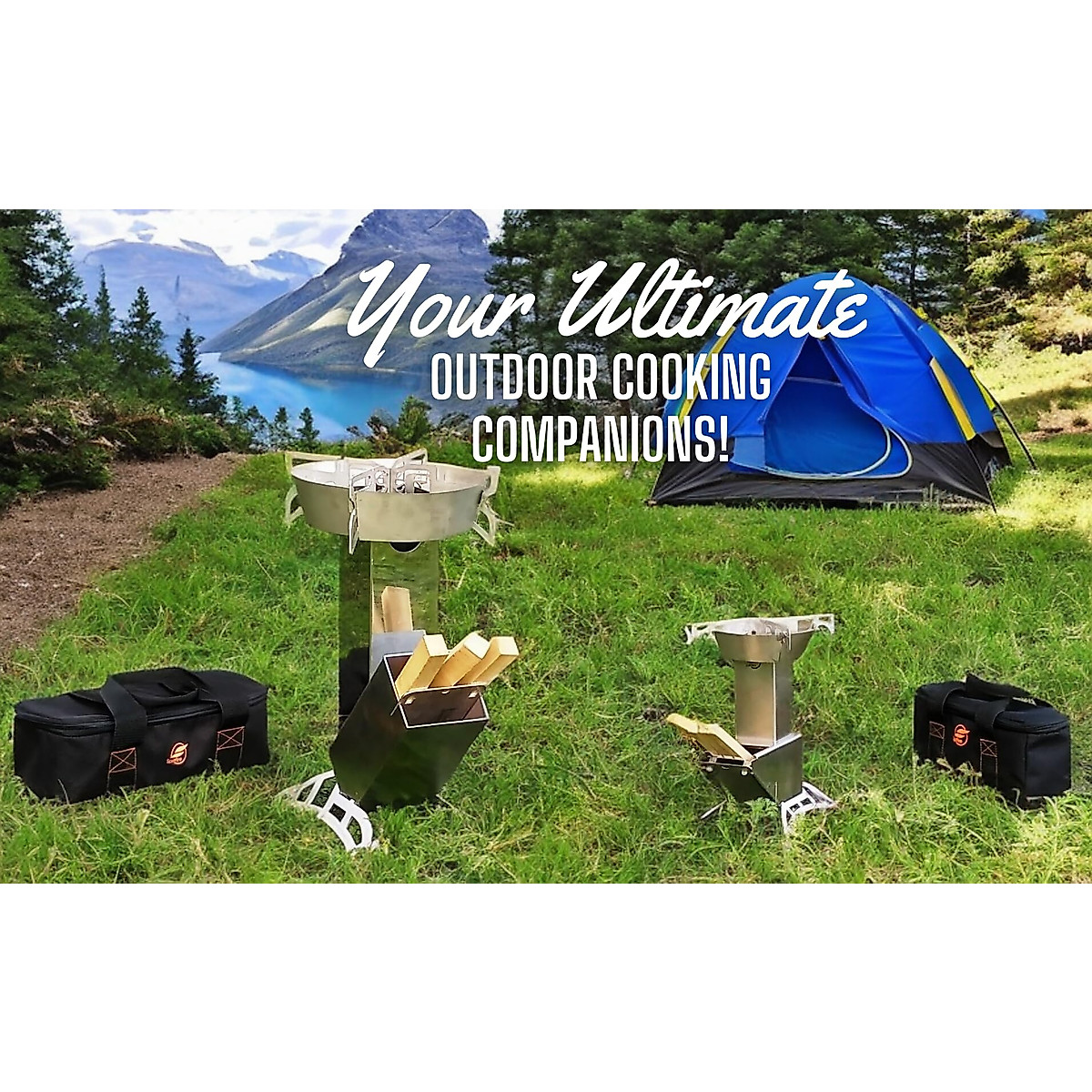 Spitfire Rocket Stove - Spartan Light Rocket Stove Wood Burning Portable Stove w/Travel Case, Collapsible Backpacking Wood Stove, Camp Rocket Stove, Outdoor cooking stove Estufa De Leña Para Cocinar