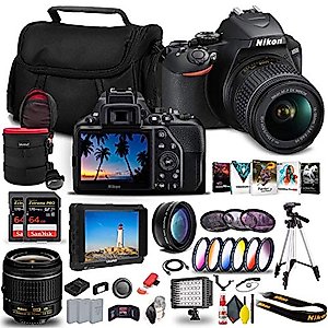 Nikon D3500 DSLR Camera with 18-55mm Lens (1590) + 4K Monitor + 2 x 64GB ExtremePro Card + 2 x EN-EL14a + Corel Software + Pro Tripod + Case + Filter Kit + More - International Model (Renewed)