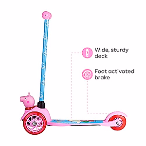 Sakar Self Balancing Toddler Scooter with Light-Up Wheels - Extra Wide Deck, 3 Wheel Platform, Foot Activated Brake, 75 Lbs Limit, Scooter for Kids Ages 3-5