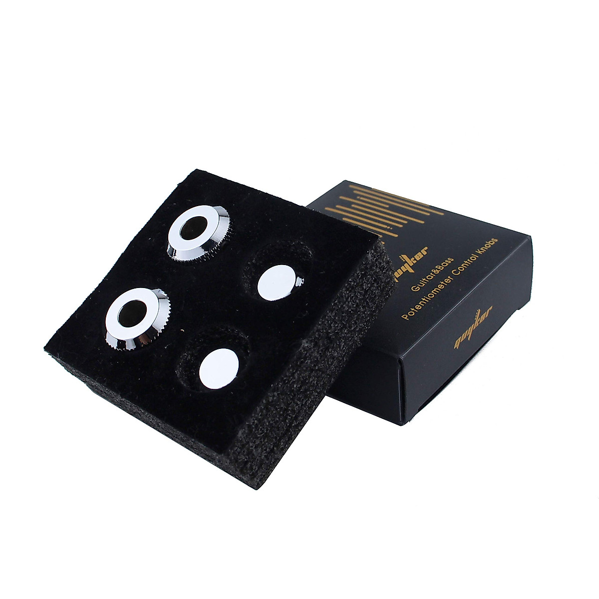 Guyker 2Pcs Brass Concentric Stacked Knobs, Dual Knurled Control Knobs, High Grade Dome Volume Tone Knob Replacement for Electric Guitar or Precision Bass - CNC Machined(Chrome)