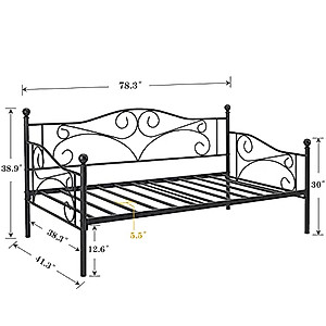 VECELO Premium Daybed Metal Bed Frame Twin Size Steel Slat Support/Strong Legs Headboard/Mattress Foundation, Multi-Functional Furniture