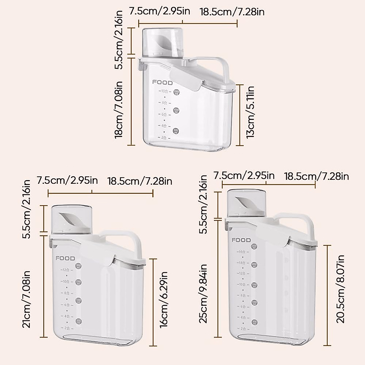 clspro Clear Airtight Food Storage Containers, Dry Food Airtight Container Thicken Plastic Clear Food Storage Box Rice Storage Bin Kitchen Cereal Containers Dispenser (White,1600ML/54OZ)