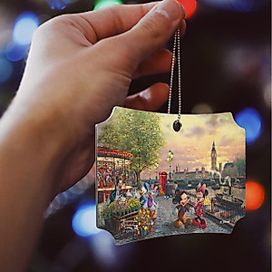Disney – Mickey and Minnie Mouse in London - Thomas Kinkade Studios - This 4” x 2.5” Hanging Metal Print Accessory – Limited Edition Officially Licensed Collectible | Complimentary Velveteen Gift Bag