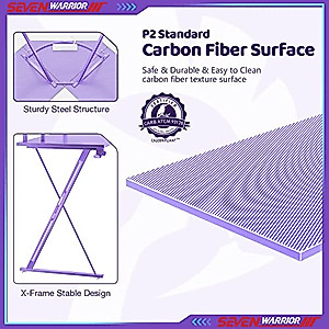 SEVEN WARRIOR Gaming Desk 50.4” with LED Light & Power Outlets, L-Shaped Gaming Desk Carbon Fiber Surface with Monitor Stand, Ergonomic Gamer Table with Cup Holder, Headphone Hook, Purple