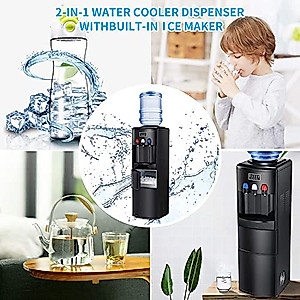 Antarctic Star 2-in-1 Water Cooler Dispenser with Built-in Ice Maker, Freestanding Hot Cold Top Loading Water Dispenser, 2, 3 or 5 Gallon Bottle with Child Safety Lock (Black)
