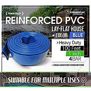 Schraiberpump 1-Inch by 100-Feet- General Purpose Reinforced PVC Lay-Flat Discharge and Backwash Hose - Heavy Duty (4 Bar) 2 CLAMPS INCLUDED