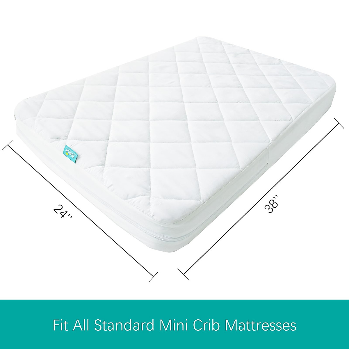 Zippered Mini Crib Mattress Protector,Waterproof Playard Mattress Encasement, Breathable and Absorbent, 6 Sides Fully Encased Pack N Play Mattress Cover.