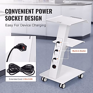 VEVOR Lab Trolley, Built-in Socket Rolling Lab Cart, 3 Layers Tray Rolling Clinic Cart, 360° Silent Rolling Wheels w/Foot Brake, 88 lbs Weight Capacity Sturdy Steel Frame, for Lab Clinic Beauty Salon