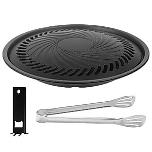 Japan BBQ Plate (Large) | Stovetop Korean BBQ Non-Stick Round Barbecue Grill Pan by Fapend | Free 304 Stainless Steel Barbecue Tongs (Japan Import)