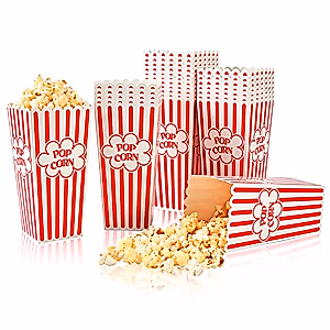 Popcorn Containers Disposable 46 Oz Red & White Striped Cardboard Popcorn Boxes for Movie Night (12 Pack)