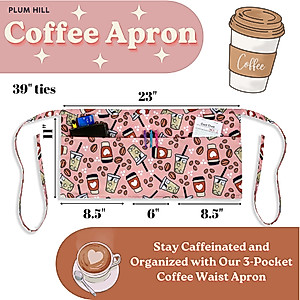 Plum Hill Coffee Server Waist Apron - Waitress Apron with 3 Pockets - Cute Half Apron for Baristas Cleaning Vendors and Teachers - Waitress Accessories