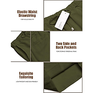 COOFANDY Mens Linen Yoga Pants Casual Elastic Waist Capri Beach Pants Lightweight Harem Pants, Army Green, M