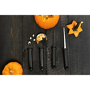 KOLORAE Premium 9PC Pumpkin Carving Kit – 4 Heavy Duty Stainless Steel Carving Tools with 5 Stencils – Easy Grip Handles for Sculpting