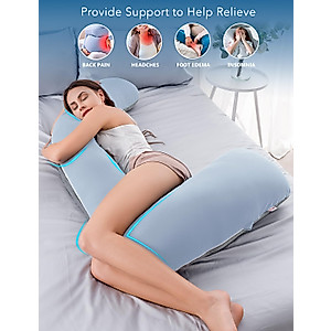 AngQi Body Pregnancy Pillow,L-Shaped Pregnancy Pillow for Side Sleepers,Maternity Body Pillow with Velvet & Jersey Cover, Gray＆Blue