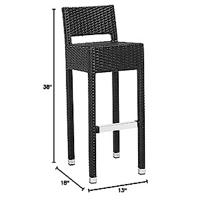 SAFAVIEH FOX5212A Collection Landry Black Indoor/Outdoor Bar Stool