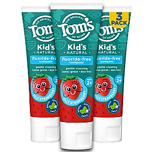 Tom's of Maine Fluoride Free Children's Toothpaste, Natural Toothpaste, Dye Free, No Artificial Preservatives, Silly Strawberry, 5.1 Ounce (Pack of 3) (Packaging May Vary)