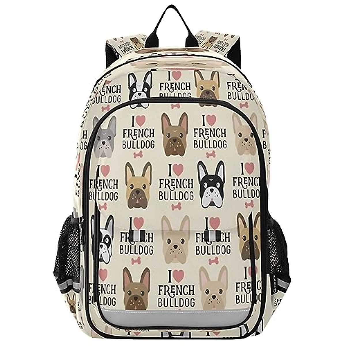 ALAZA I Love French Bulldog 17 inch School Backpack for Kids Girls Boy for Elementary Middle High School Students