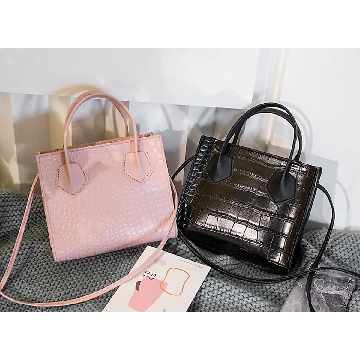 Women Tote Handbag Top Handle Small Mini Handbag for Women/Purses and Handbags for Women Top Handle Purses and Handbags with PU Leather and Adjustable Strap (Pink)