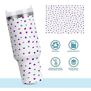 Jihqo Little Triangle Polka Dots 40 oz Stainless Steel Vacuum Insulated Tumbler with Handle and Straw Lid, Leakproof Water Bottle Double Wall Travel Mug Coffee Cup, Cupholder Friendly